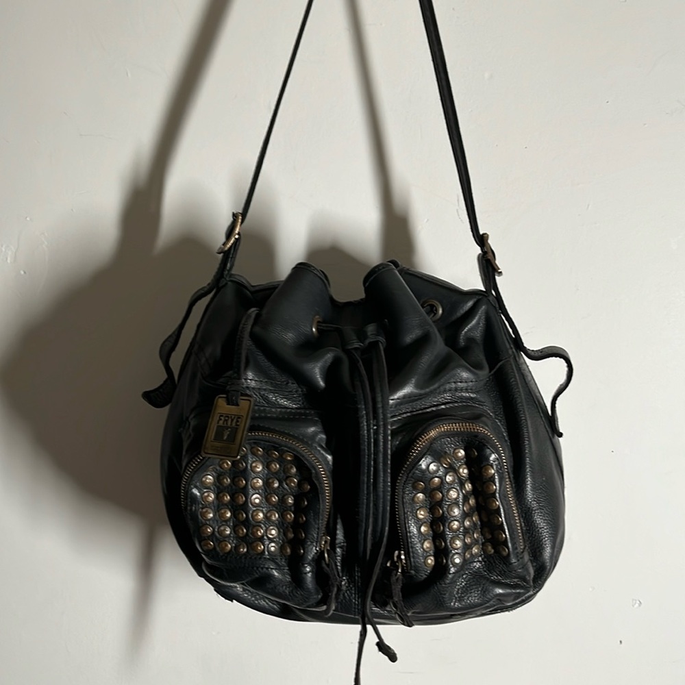 Frye Brooke Studded Drawing Black Leather Bag. - Gem